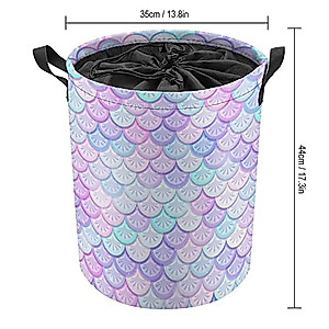 Laundry Hamper Fantasy Mermaid Scales Dirty Clothes Storage Basket Colored Fish Skin Collapsible Waterproof Toy Organizer for Boys And Girls Bedrooms, Bathroom