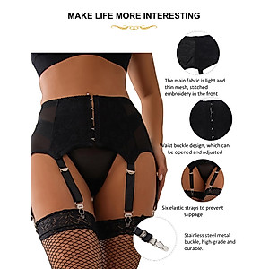 comeondear Women's Garter Belt Plus Size High-Waisted Garter Belts and Stockings Set Lace 6 Elastic Suspender Belt