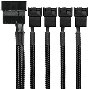 CRJ 4-Pin Molex to 4 PC Fan Power Adapter Cable - 12-inch (30cm), Black Sleeved - Power Up to Four 3-Pin & 4-Pin Computer Fans from an ATX 4-Pin Peripheral Molex Power Connector (12V - Full Speed)