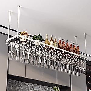 Ceiling Glass Rack Ceiling Hanging Rack,Adjustable Height,Metal Holder Stemare Goblets,Bars Restaurants Kitchenshite Storage Shelf,Can Bear 100KG