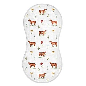 vvfelixl Muslin Burp Cloths Cows Wildflowers Baby Washcloths for Baby Girl Boys 2 Pack White