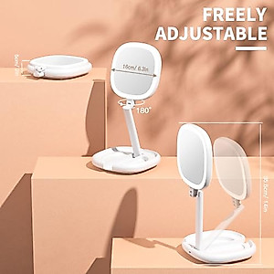 Beautifive Makeup Mirror with Light and Magnification, 10X/1X Light Up Makeup Mirror Travel Lighted Make Up Mirror with Adjustable Height Double Sides Folding Magnifying Mirror with Light