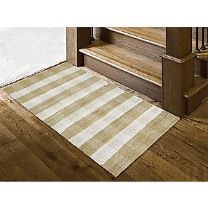 GLAMBURG Cotton Buffalo Check Plaid Rugs Washable, Handwoven Checkered Rug Welcome Door Mat 18x30 Rug for Kitchen Bathroom Outdoor Porch Laundry Living Room, Farmhouse Reversible Rag Rug Beige Natural
