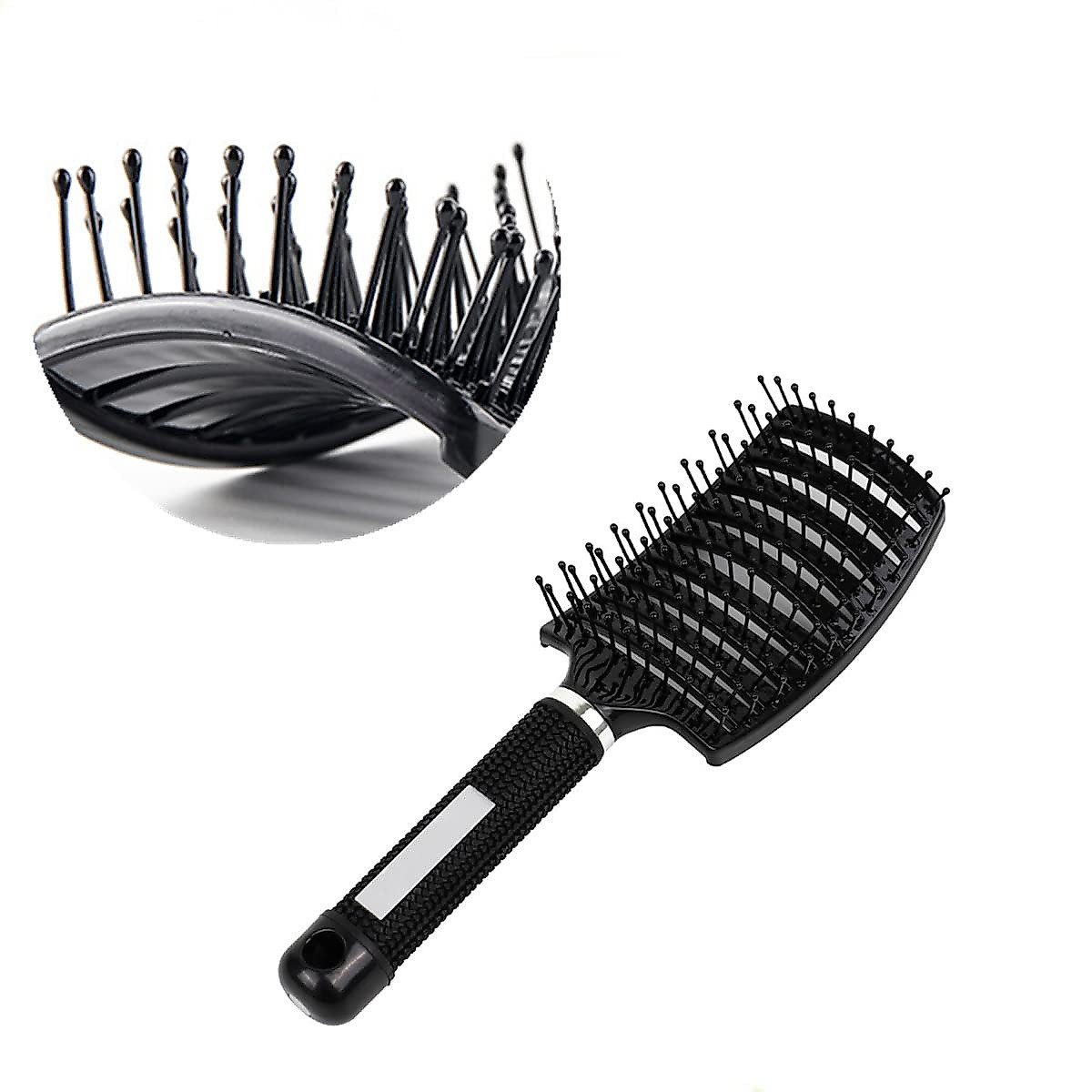 AISIBO Curved Vented Styling Hair Brush, 2PCS Anti Frizz Hair Detangling Brush, for Wet Hair or Dry Hair, Black, Pink