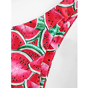 ZAFUL Women's Sexy Triangle Bikini Set Watermelon Print Spaghetti Strap 2 Piece Swimsuit Crisscross Low Cut Bathing Suit Red M