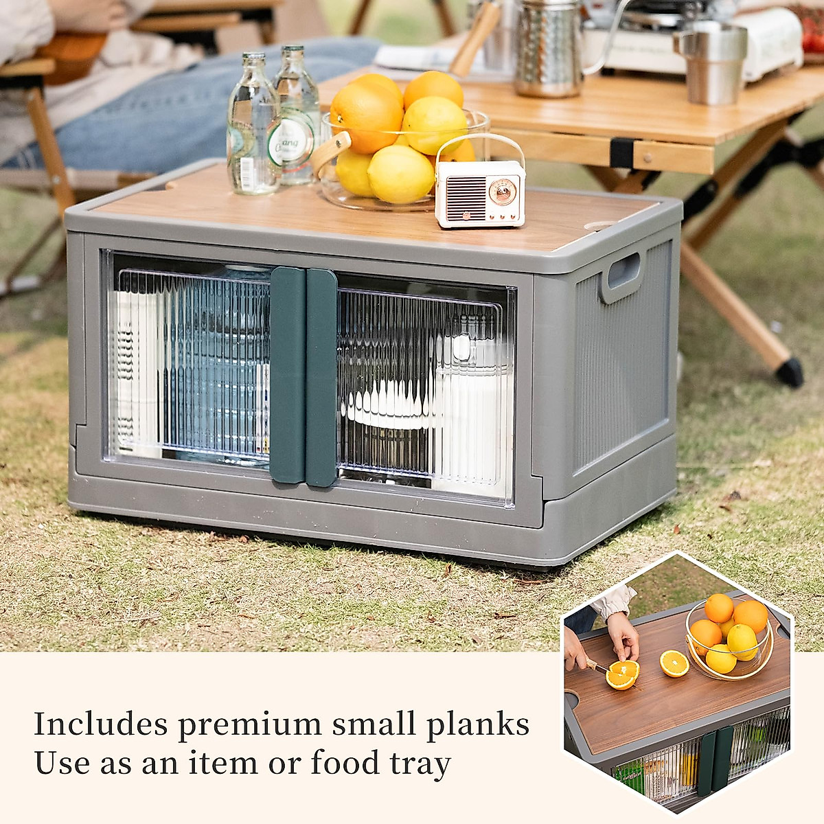 HAIXIN 100Qt Closet Organizers and Storage with 1 Wooden Cover, Stackable Storage Bins with Lid & Wheels, Folding Storage Bins, Collapsible Storage Bins for Dorm Room Essentials - Grey 1 Pack