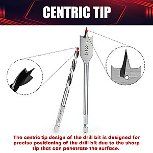 wesleydrill Wood Drill Bit Set,16 Pcs Impact Drill Bit Set,8 Pcs Hex shank Brad Point Drill bit 1/8"-3/8" and 8 Pcs Spade Drill bit 1/2"-1-1/8" Fit for Wood,Plastic
