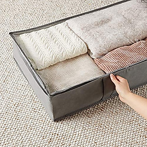 Amazon Basics Under Bed Fabric Storage Container Bags with Window and Handles - 2-Pack, 18 x 42 x 6 Inches, Gray