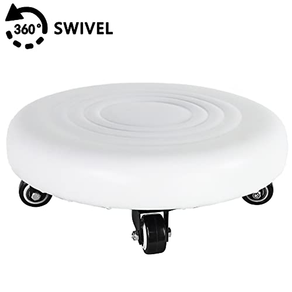 WKWKER Modern Roller Seat 360° Rotating PU Leather Rolling Stool Floor Stools with Universal Caster Ottoman Step Stools Fitness Sport H：4.6" Swivel Wheels for Home Garage Shop (White)