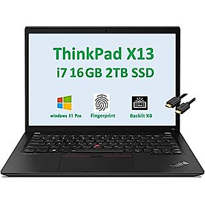 Lenovo ThinkPad X13 Gen 2 13.3" WUXGA (Intel 4-core i7-1165G7, 16GB RAM, 2TB PCIe SSD) IPS Business Laptop, Backlit Keyboard, Thunderbolt 4, Fingerprint, WiFi 6E, IST Cable, Webcam, Win 11 Pro
