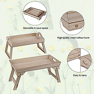 TRSPCWR 2 Pack Bed Tray Table Breakfast Trays with Foldable Legs, Wood Food Dinner Serving Tray for Bedroom, Hospital, Home, Used As Laptop Desk Snack Tray