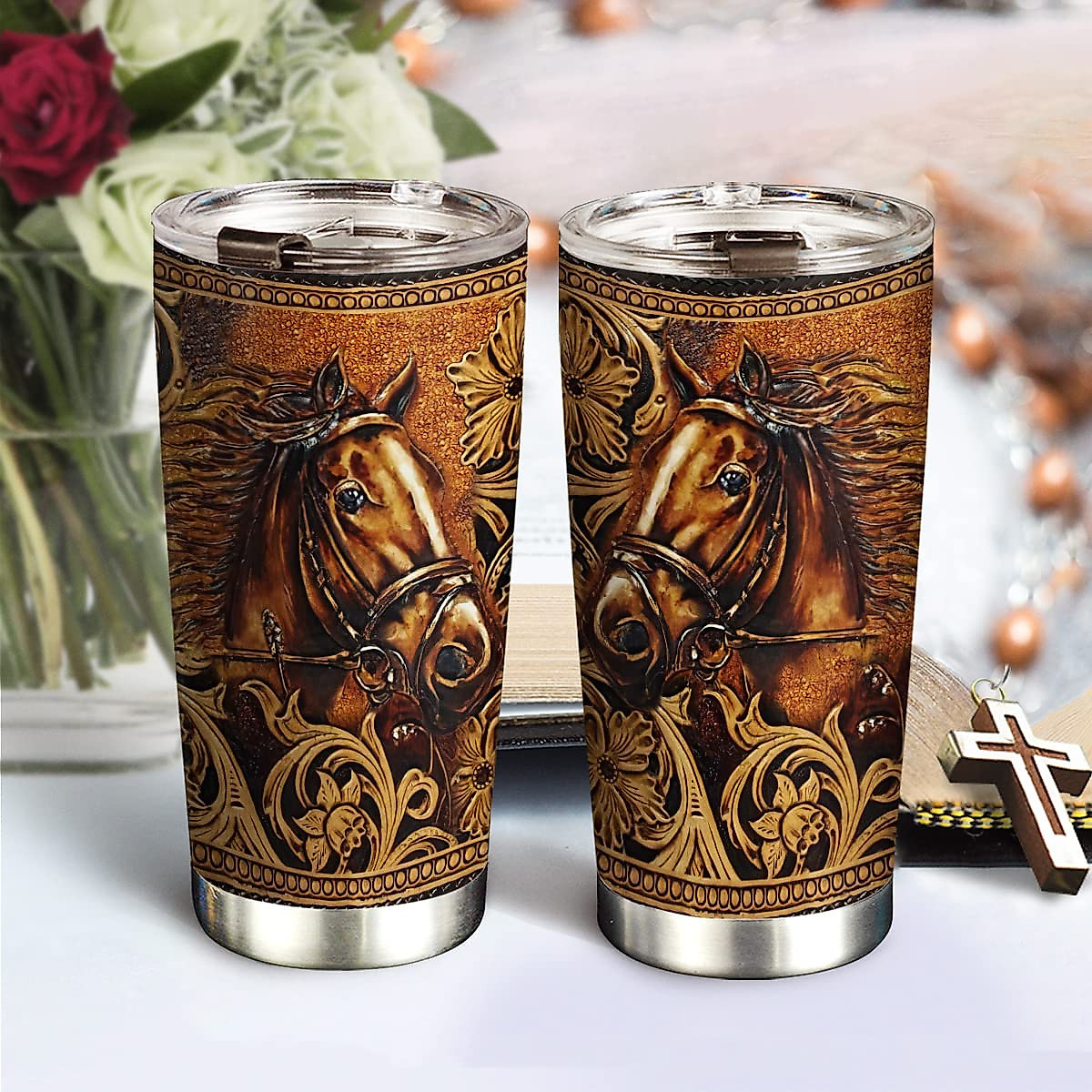 64HYDRO 20oz Horse Gifts for Girls, Women, Men, Country Gifts, Best Gifts for Horse Lovers, Valentines Day Gifts for Him, Her, Equestrian Gifts, Horse Tumbler Cup, Insulated Travel Coffee Mug with Lid