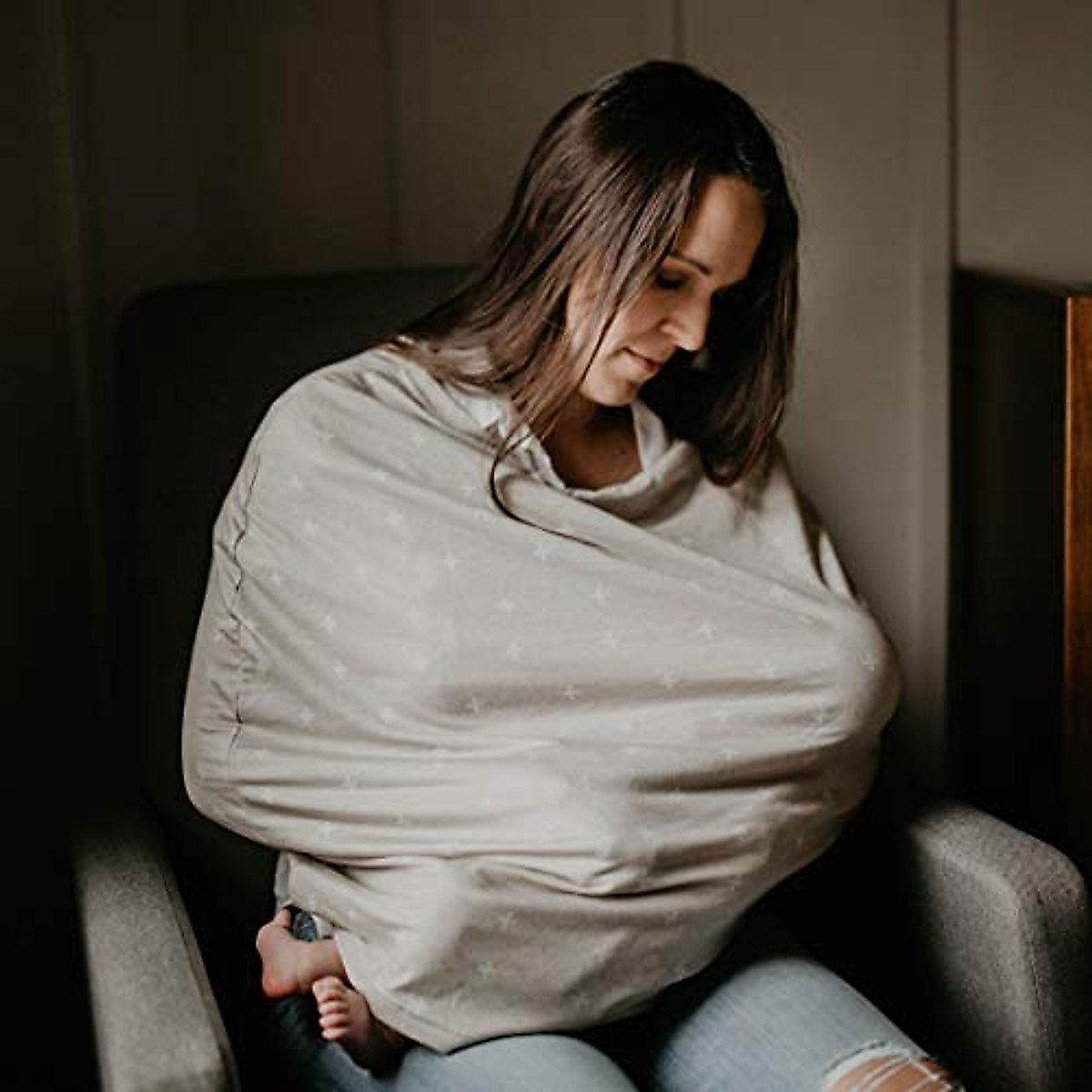 Parker Baby 4 in 1 Car Seat Cover for Girls and Boys - Stretchy Carseat Canopy, Nursing Cover, Grocery Cart Cover, High Chair Cover - "Desert"