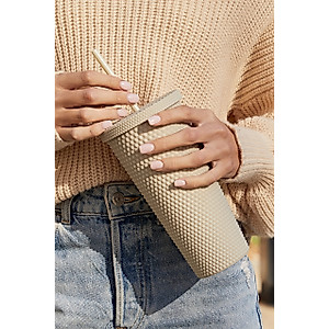 Matte Studded Tumbler with Lid & Straw, Reusable BPA Free Plastic Water Bottle, Travel Friendly Water/Iced Coffee/Cold Brew/Smoothie Textured Cold Cup, 24oz (Lilac)