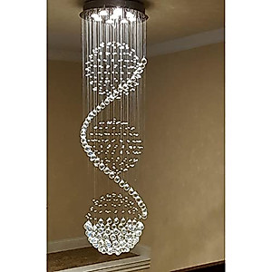 Dst Modern Spiral Sphere Crystal Chandelier, Raindrop Spectacular Ceiling Lighting Fixture, Clearly K9 Crystal Ball Pendant Light for Living Room Hotel Hallway Foyer Romantic Wedding, Size: D20"XH72"
