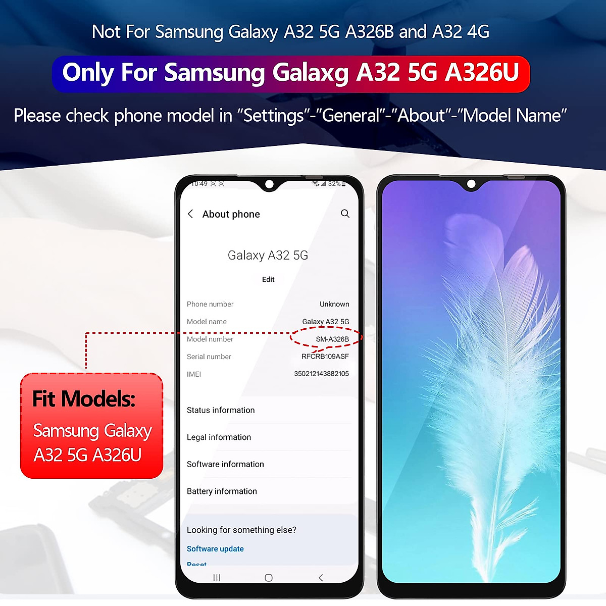 Screen for Samsung Galaxy A32 5G Screen Replacement for Samsung A32 5G A326U LCD Display Touch Screen Digitizer Assembly with Kit