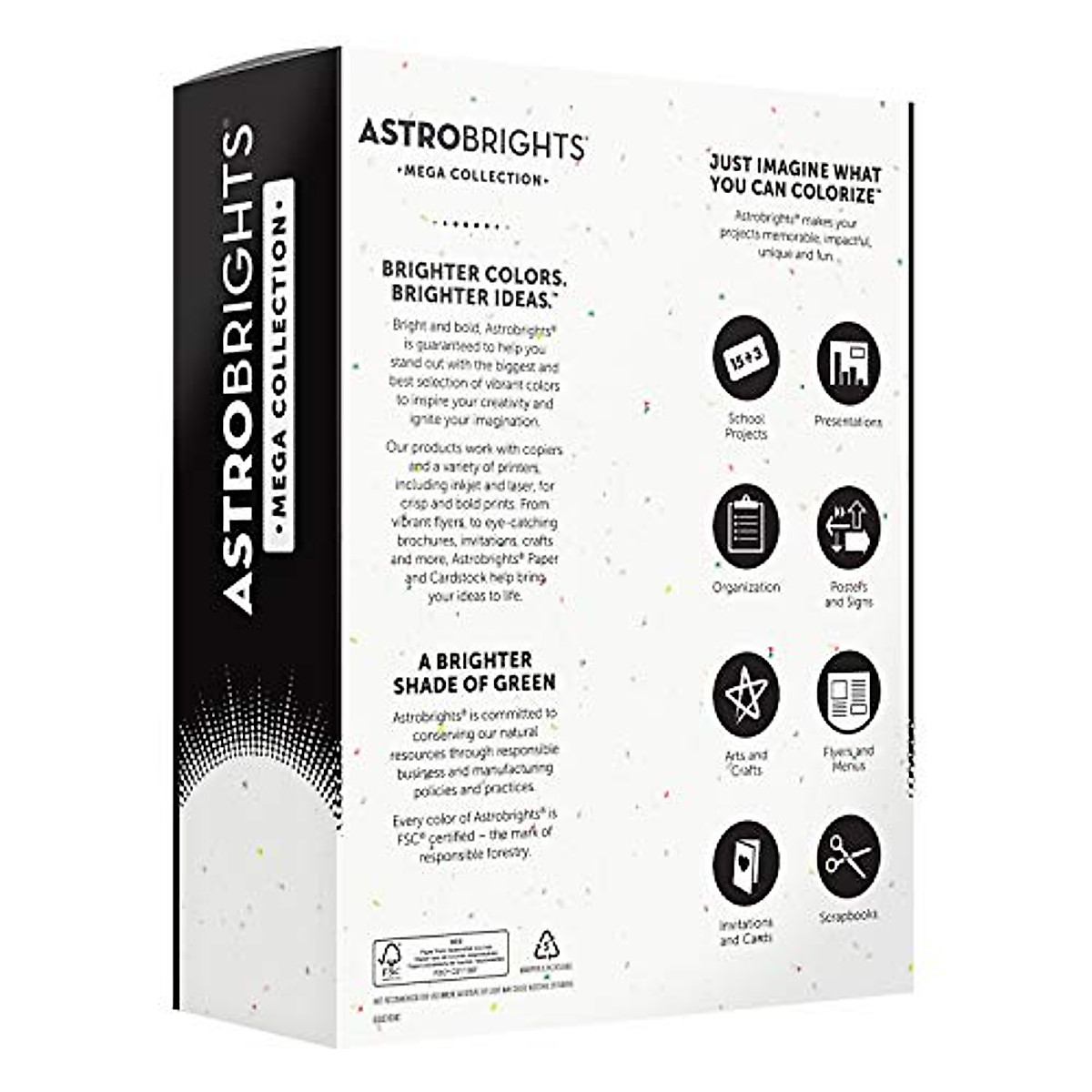 Astrobrights Mega Collection, Colored Cardstock, Bright Confetti White, 320 Sheets, 65 lb/176 gsm, 8.5" x 11" - MORE SHEETS! (91683)
