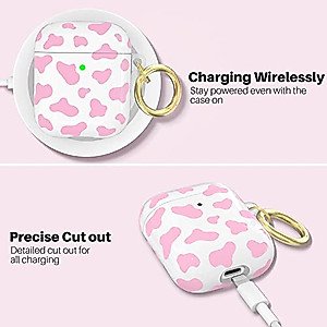 NIUTRENDZ Cute Cow Print Case for AirPods Case Cover IMD Design Hard TPU Shockproof [Front LED Visible] [Wireless Charging] Protective Skin Compatiable with AirPods 2&1 (Pink)