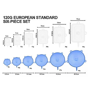 TraCol Reusable Silicone Stretch Lids, 12 Pcs Silicone Lids, 6 different Sizes BPA-free Silicone Bowl Covers for Cups, Bowls and Dish, Flexible, Round and Rectangle Fit 2.5" - 8.5” Container, Blue