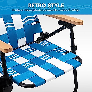 Dowinx Beach Chair with Cooler Bag, Folding Caming Chair with Backpack Straps, High Back 3 Position-Reclining Outdoor Chair Aluminum Frame(Blue)