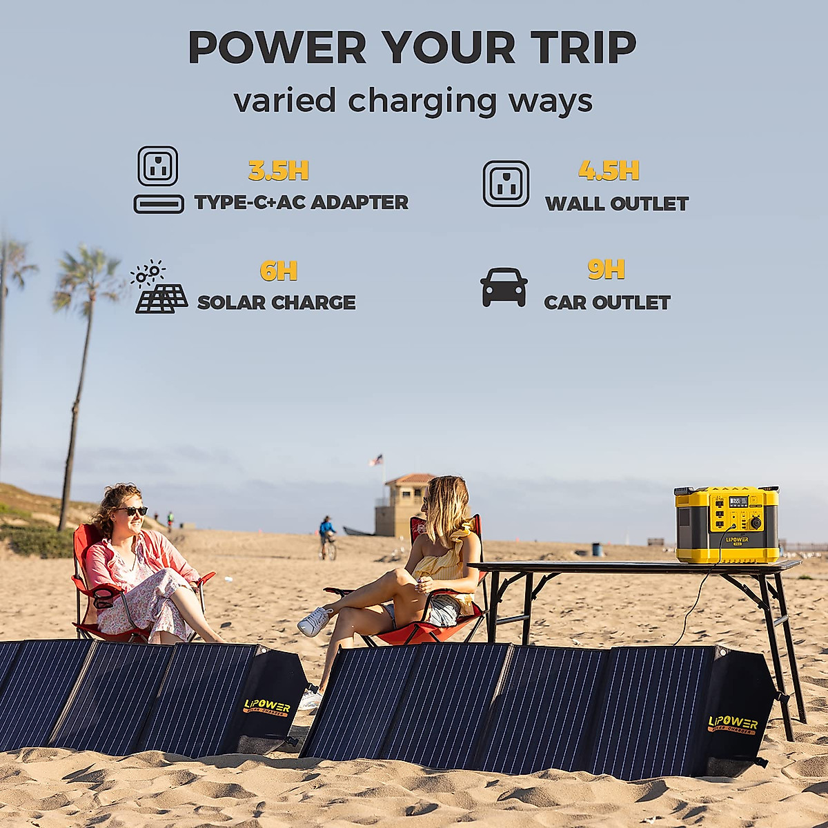 LIPOWER Portable Power Station, 1200W Solar Generator LiFePO4 Battery G1000L1120Wh with AC Outlets Emergency Power for Camping, RV, Outdoor