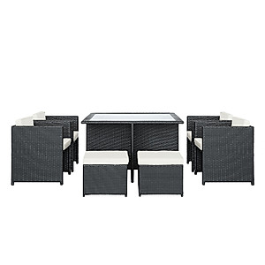 Modway Inverse Wicker Rattan 9-Piece Outdoor Patio Dining Furniture Set in Espresso White