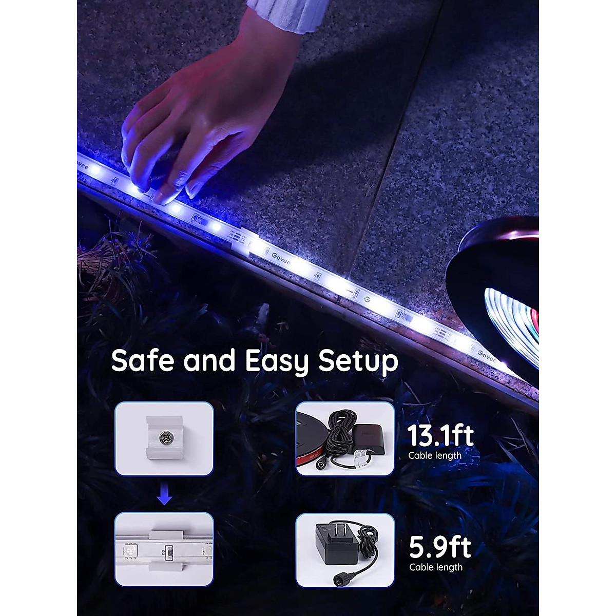 Govee Outdoor LED Strip Lights, 32.8ft RGBIC Smart Outdoor Lights, IP65 Waterproof Lights, 16 Million Colors, Bluetooth App Control, Rope Lights Outdoor for Roof Balcony Garden Patio Porch Pool