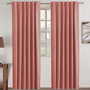 Turquoize Coral Blackout Curtains for Bedroom 84 Inch Long Window Treatment Blackout Curtains for Girls Bedroom Back Tab/Rod Pocket Draperies Soundproof Thermal Bedroom Curtains, 52" W x 84" L, Coral