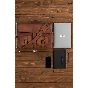 KPL 18 INCH Leather Briefcase Laptop Messenger bag best computer satchel Handmade Bags for men and women