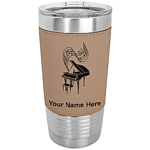 LaserGram 20oz Vacuum Insulated Tumbler Mug, Grand Piano, Personalized Engraving Included (Faux Leather, Light Brown)