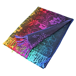 PASKMLNA Pashmina Silky Tropical Exotic Pashmina Wrap Shawl Scarf (051-navy)