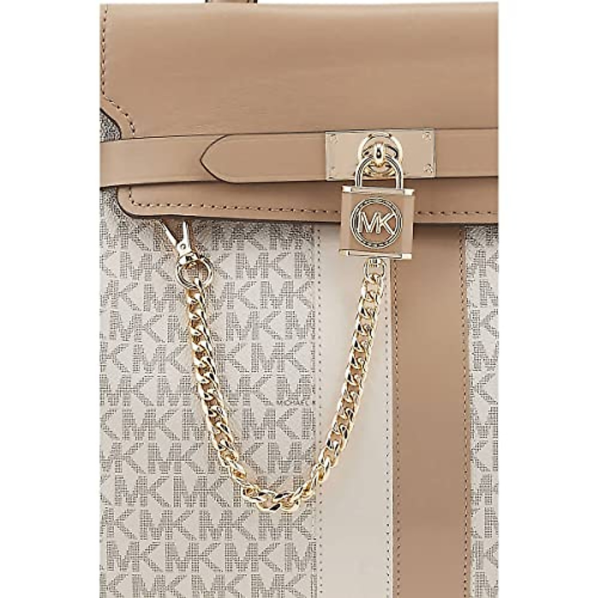 Michael Kors Ladies Hamilton Legacy Large Logo Stripe Belted Satchel - Vanilla