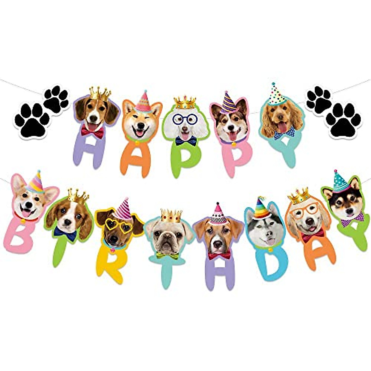 Dog Birthday Banner Dog Birthday Decoration, 17 Pieces Dog Face Birthday Party Banner Dog, Face and Paw Print Happy Birthday Banner