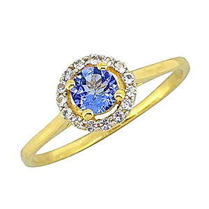 YoTreasure 18kt Gold Over Silver Tanzanite and White Topaz Women's Engagement Ring
