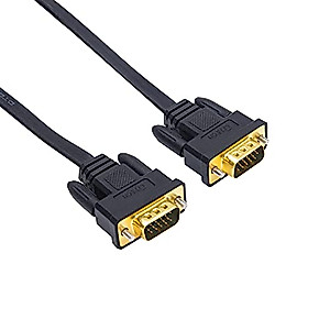 DTech Thin Computer Monitor VGA Cable 6ft Standard 15 Pin Connector Male to Male VGA Cord Flat Wire for Desktop (6 Feet, Black)