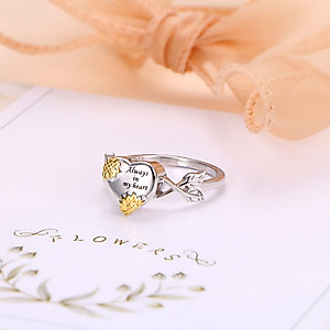 Sunflower Urn Ring for Ashes 925 Sterling Silver Cremation Jewelry Ashes Keepsake Ring for Women Memorial Jewelry Bereavement Gift Size 8