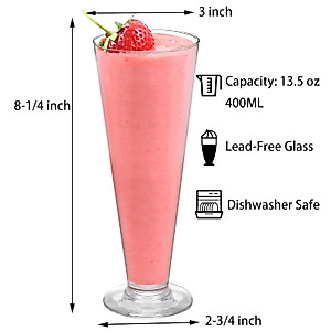 TOPZEA 4 Pack Tall Beer Glass, 13.5oz Bar Cocktail Glasses Old Fashioned Pilsner Craft Beer Mug, Footed Sundae Cup Beverage Glasses for Tropical Drinks, Parfait, Milkshake, Juice, Soda