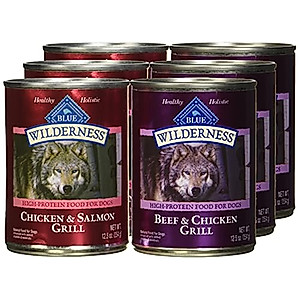 Blue Buffalo Wilderness High Protein Beef and Chicken & Salmon and Chicken Wet Dog Food Variety Pack for Adult Dogs, Grain-Free, 12.5 oz. Cans (6 Pack)