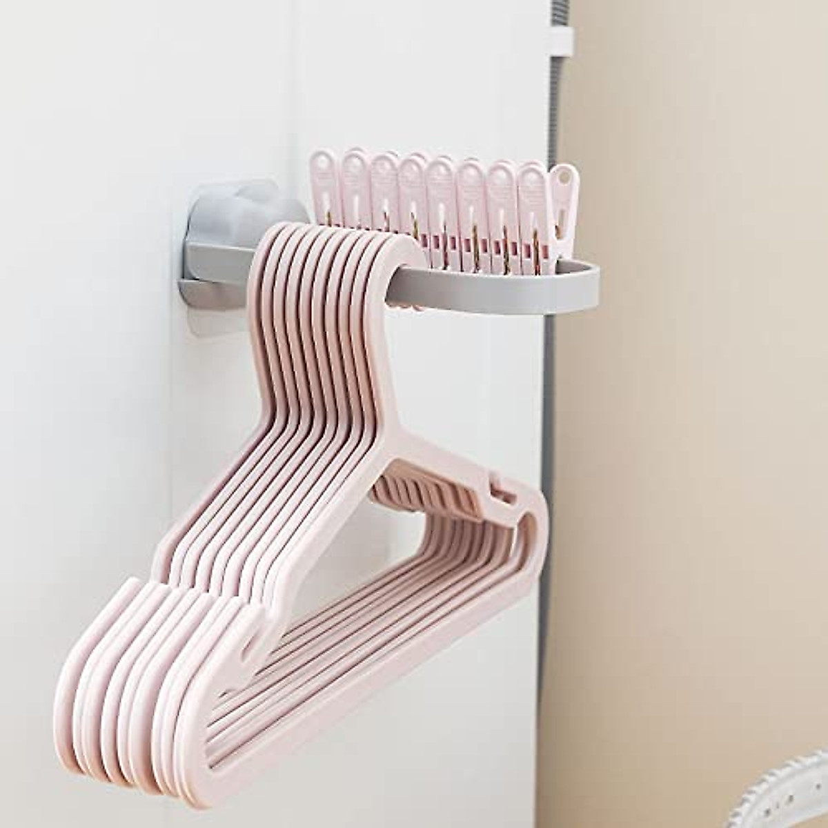 Hanger Organizer, Drill-free Wall-mounted Foldable, Space Saving Hanger Storage Rack Holder, Hanger Organizer Stacker for Adult or Child Clothes Hangers, Grey