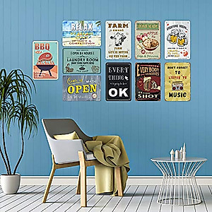 ANJOOY Retro Metal Tin Signs - Self Service Open 24 Hours Laundry Room Drop Your Pants Here 25 Per Load - Vintage Iron Sign for Commercial Home Cafes Homes Bars Funny Door Art Wall Decor 8"x12"
