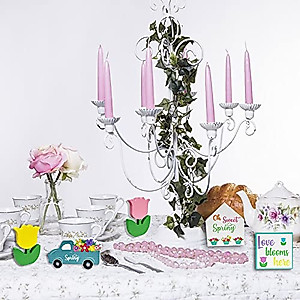 7 Pieces Hello Spring Tiered Tray Decorations Easter Tray Decor Spring Wooden Table Sign for Spring Home Decorations (Spring Style)