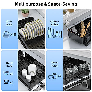 Gajbah Dish Drying Rack, Dish Racks for Kitchen Counter with Drain, Dish Drying Rack for Kitchen Counter with Cutlery Holder.16.5"(D) X 12"(W) (Black)