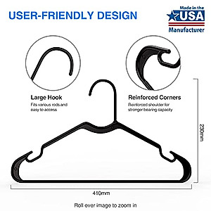 Sehloran Plastic Hangers 50 Pack,Space Saving Notched Hangers, Space Saving Slim Hangers, Heavy Duty Clothes Hanger for Coats,Pants,Dress,Shirts,White&Black,Made in USA