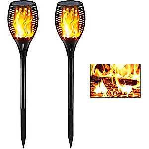 Gold Armour 2 Pack Solar Lights Upgraded - Flickering Flames Torch Solar Path Light - Dancing Flame Lighting 96 Led Dusk to Dawn Flickering Tiki Torches Outdoor Waterproof Garden