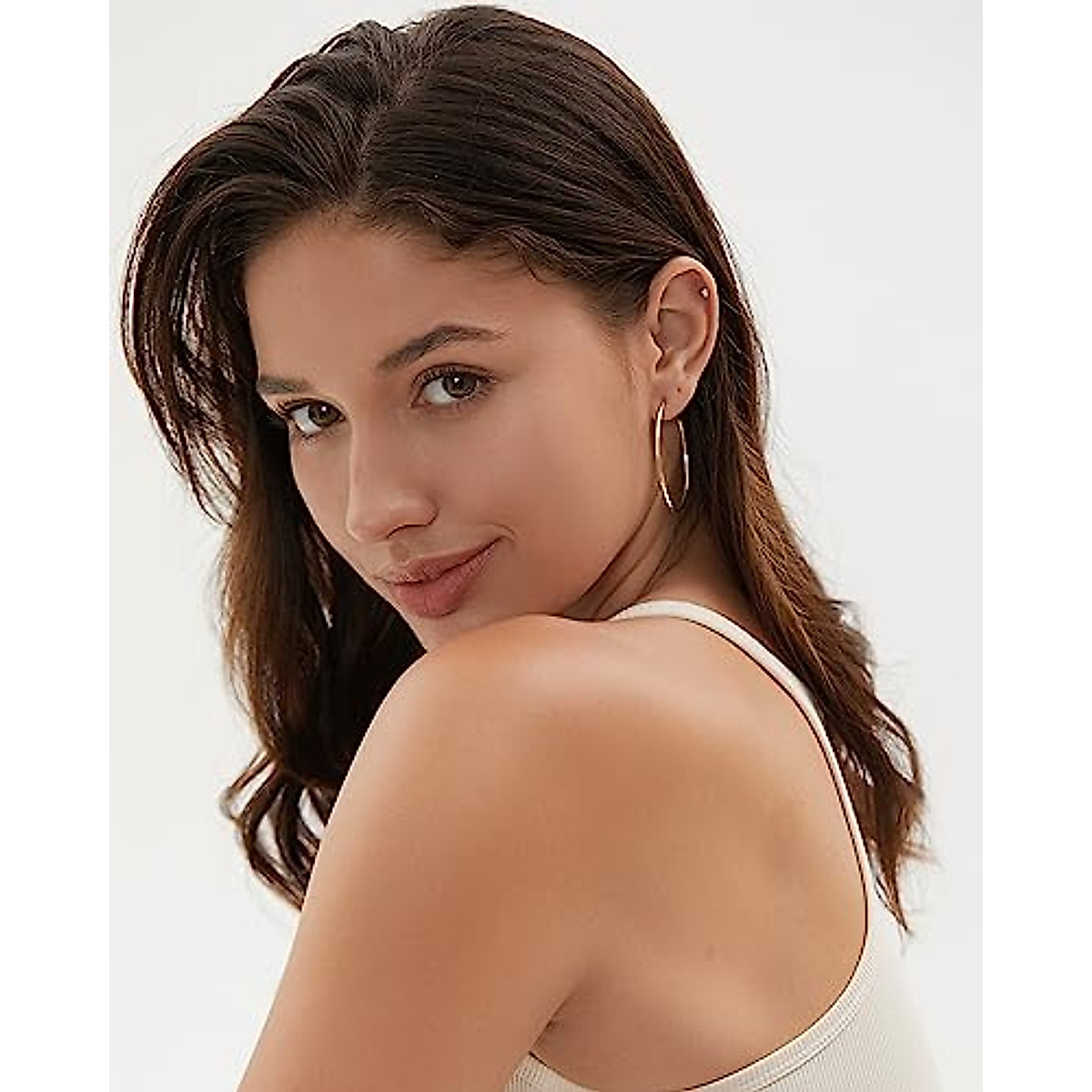 Gold Hoop Earrings Set Women: 14k Plated Hypoallergenic Open Chunky Jewelry Girls Large Thick - Big Thin Lightweight Stainless Steel Golden Loop Earring Pack (Gold)