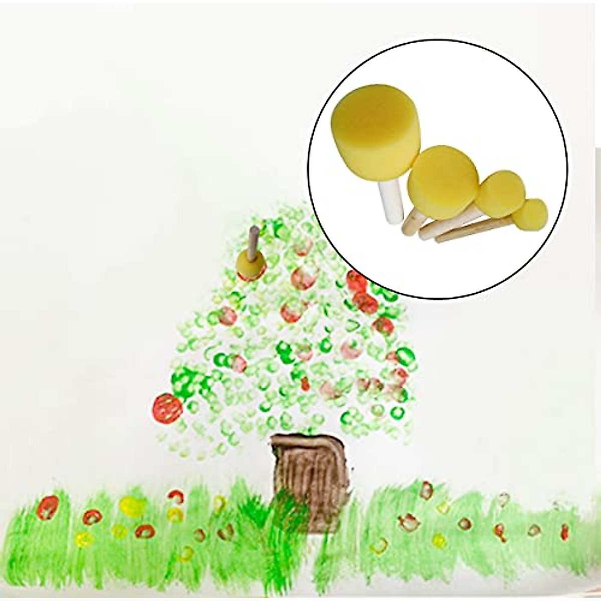 20 pcs Round Sponges Brush Set, 4 Sizes Paint Tools for Kids