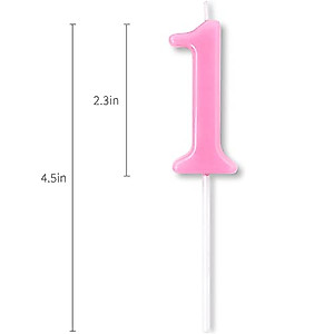 Dollet Pink Birthday Candle for Smash Cake Cupcakes, Number 1