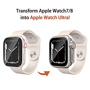 Yolovie 2 in 1 Waterproof Case Compatible for Apple Watch 45mm Screen Protector Series 9/8/7 [ Looks Like Ultra Style Case ] iWatch Tempered Glass Protective PC Back Cover Accessories 45mm, Titanium