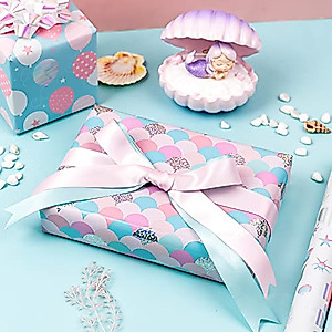 WRAPAHOLIC Wrapping Paper Roll - Mini Roll - 3 Rolls - 17 Inch X 120 Inch Per Roll - Mermaid Scale and Jellyfish Design with Colorful Foil for Birthday, Holiday, Baby Shower