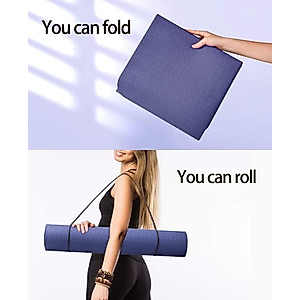 EKE Foldable Yoga Mat Eco Friendly TPE Folding Travel Fitness Exercise Mat Double Sided Non-slip for Yoga Pilates & Floor Workouts 72x25inx6mm with Carrying Bag